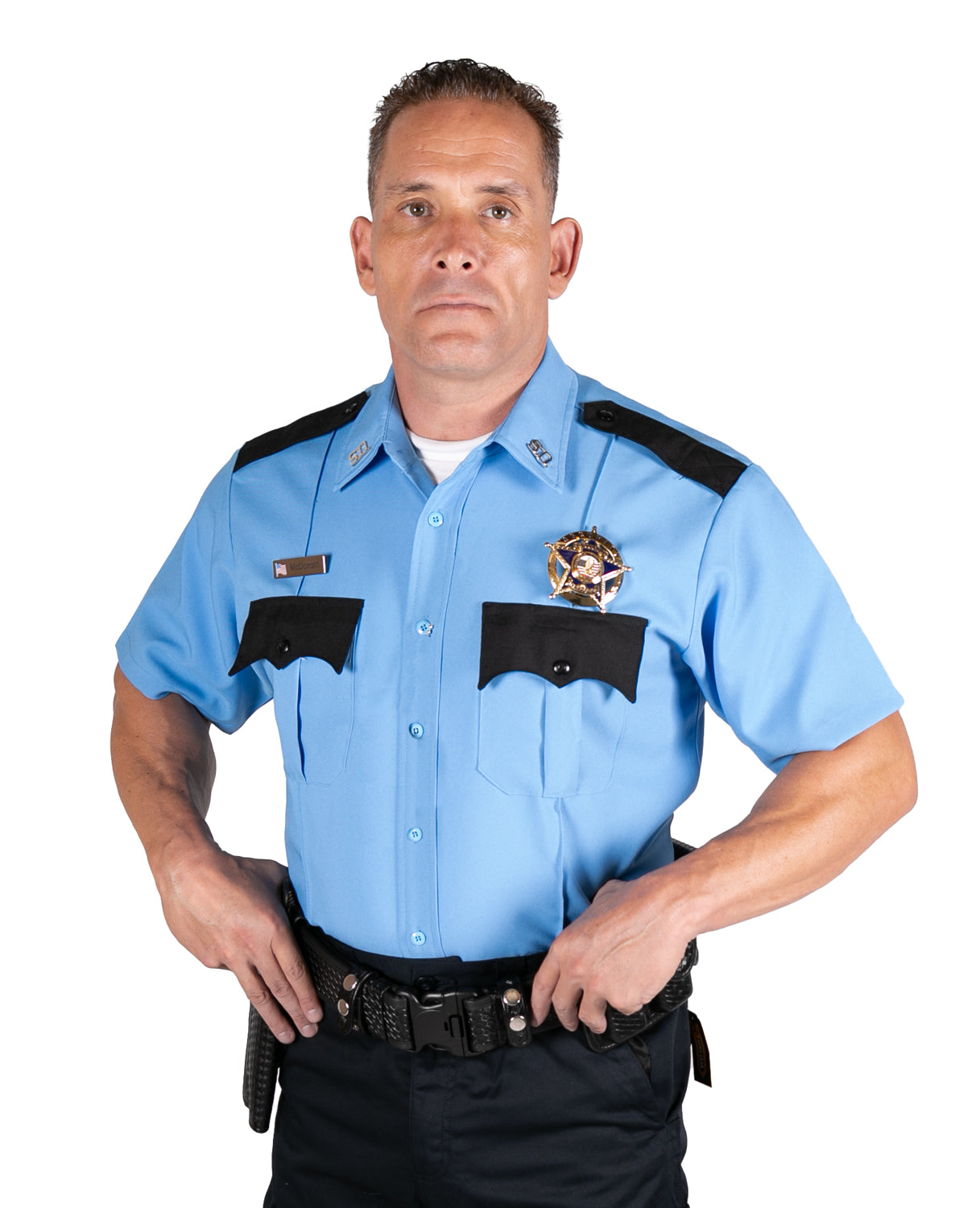 First Class 100% Polyester Two Tone Short Sleeve Uniform Shirt ...