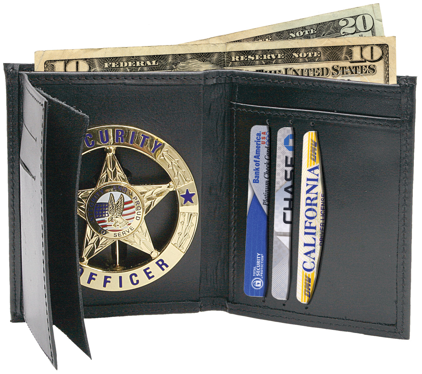 Leather Wallet with Round-Star Badge & ID Holder – Security Uniform