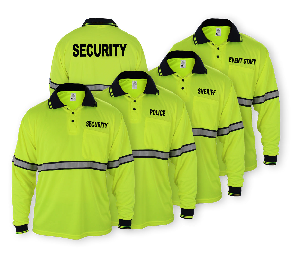 Polyester Long Sleeve Polo Shirts w/Reflective Stripes Lime Green W ...