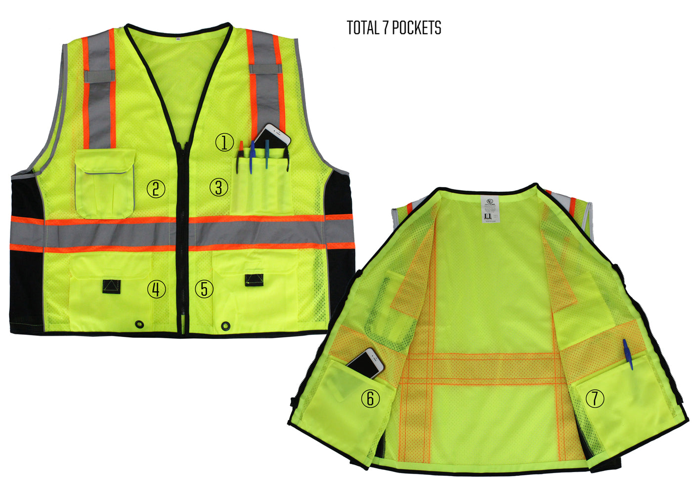 Lime Green Reflective Safety Vest with Pockets – Security Uniform